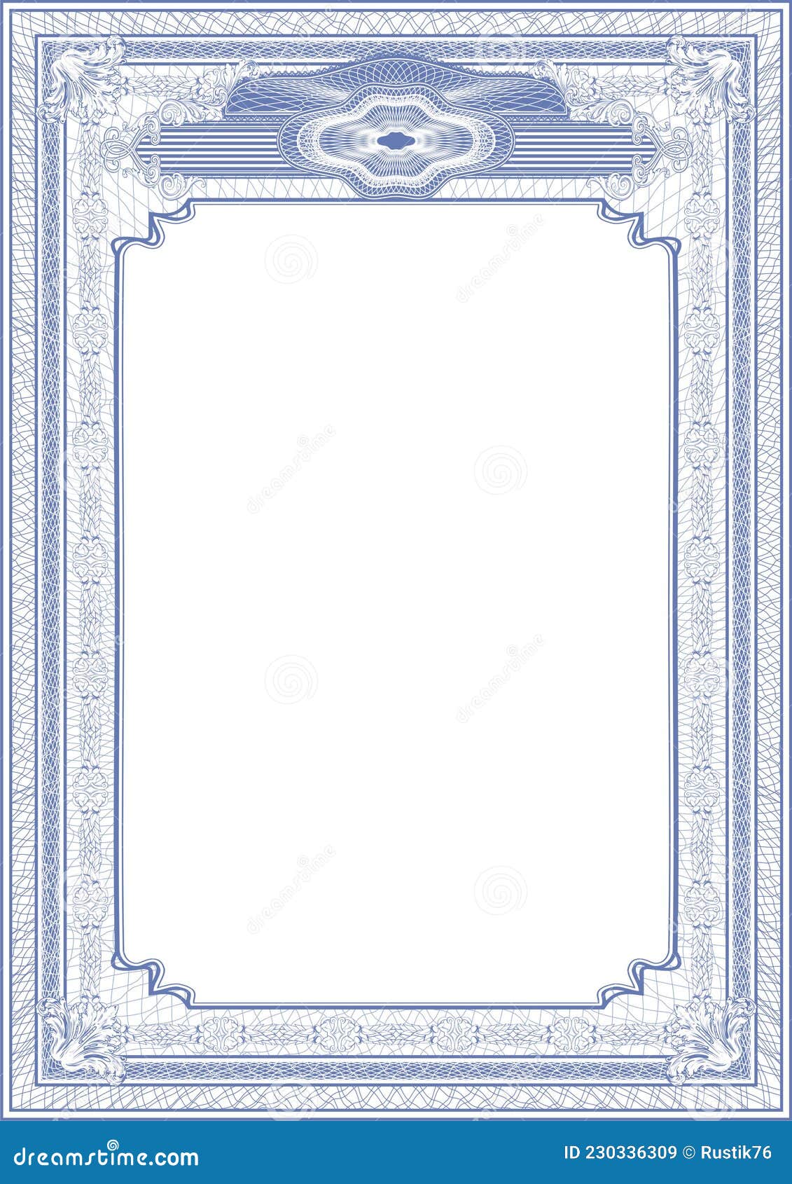 Classic Form for Creating Certificates. Vertical Orientation. Blue ...