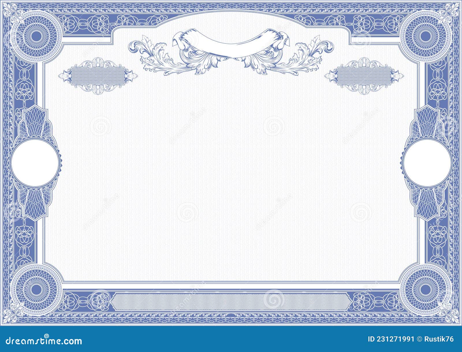 Horizontal Certificate with Two Seals Blue Stock Illustration ...