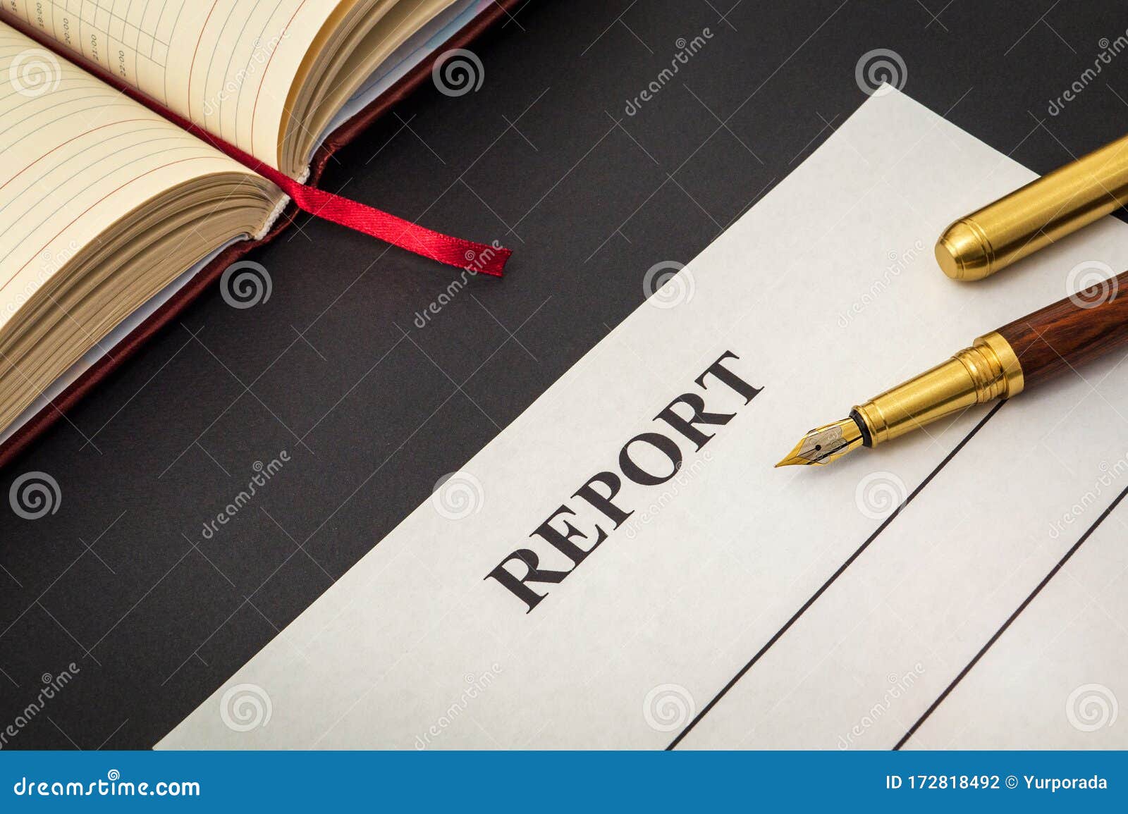 Blank Form and Pen for Drawing Up Report on Black Table Stock Photo ...