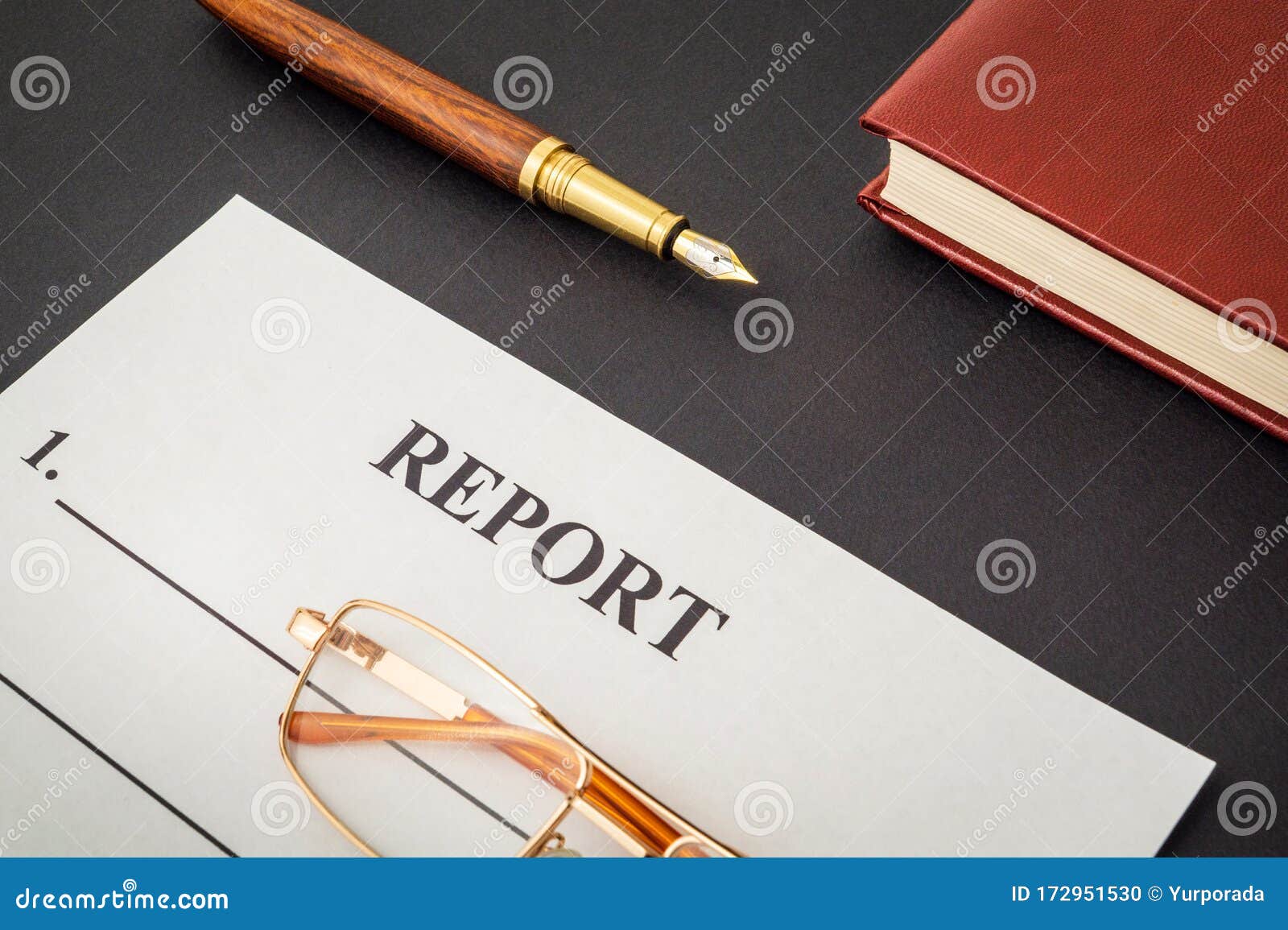 Blank Form and Pen for Drawing Up Report on Black Table Stock Photo ...