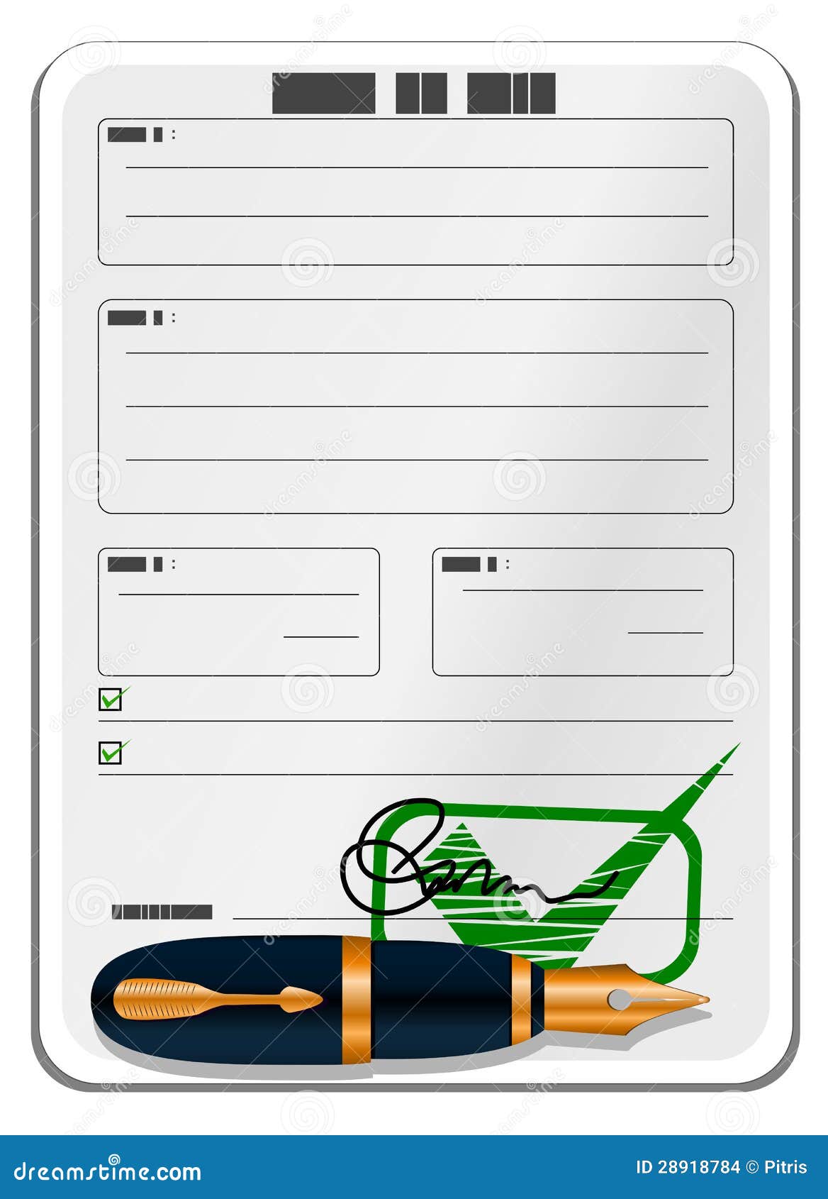 Blank Form with Signature and Pen Stock Vector - Illustration of money ...