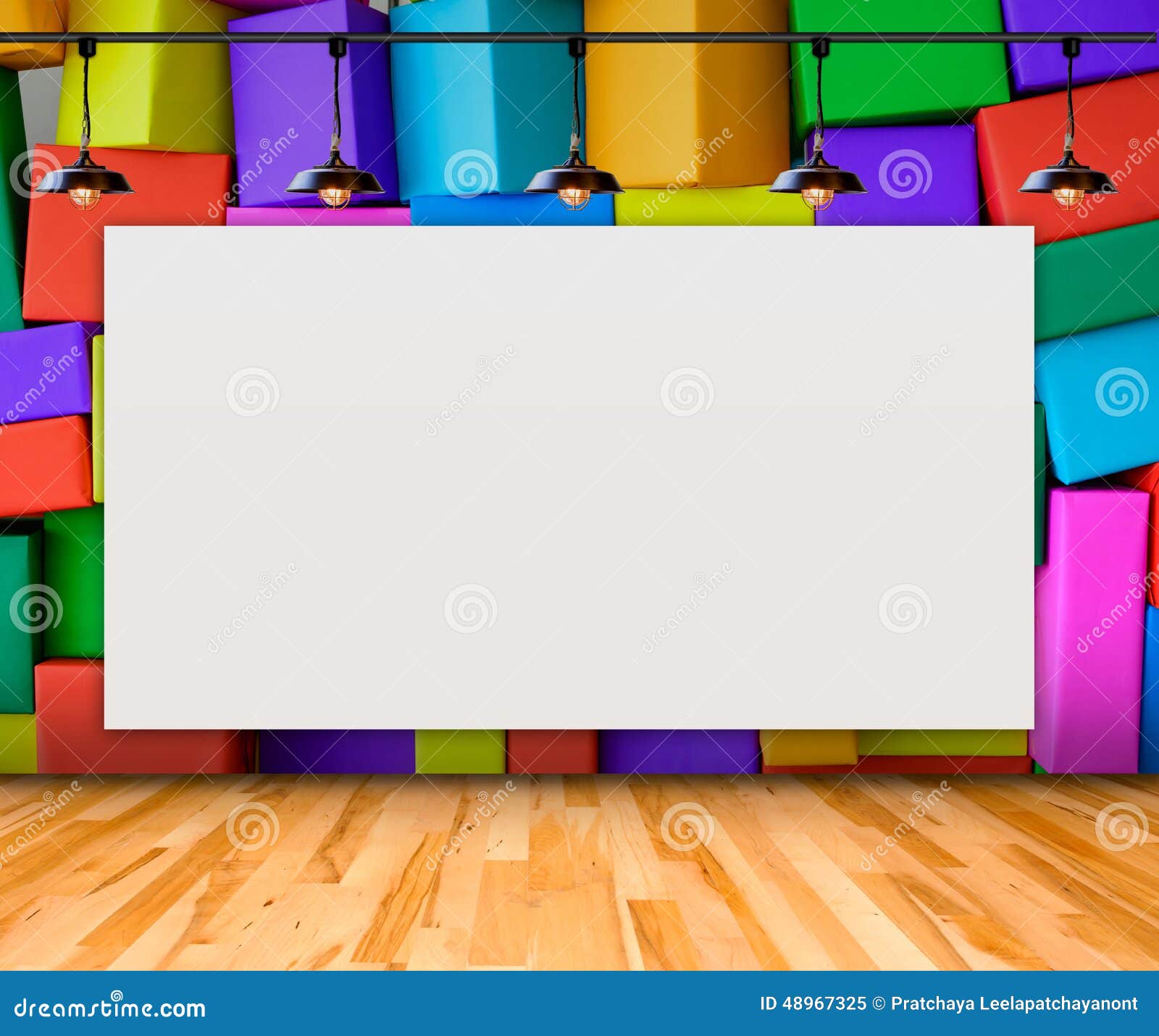 Blank Frame on Colorful Box Wall Stock Image - Image of frame ...