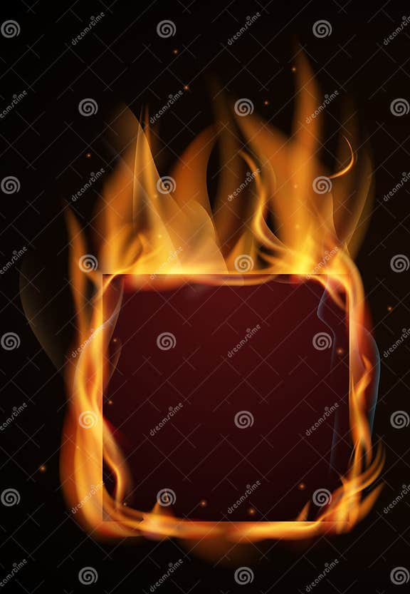 Blank Frame in Fire. Realistic Flame Square Banner Stock Vector ...