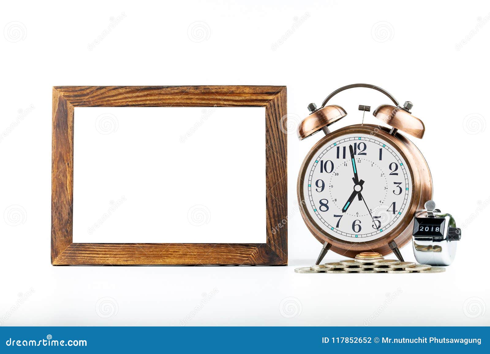 Blank, Frame, Golden Alarm Clock Stock Photo - Image of blank, board ...
