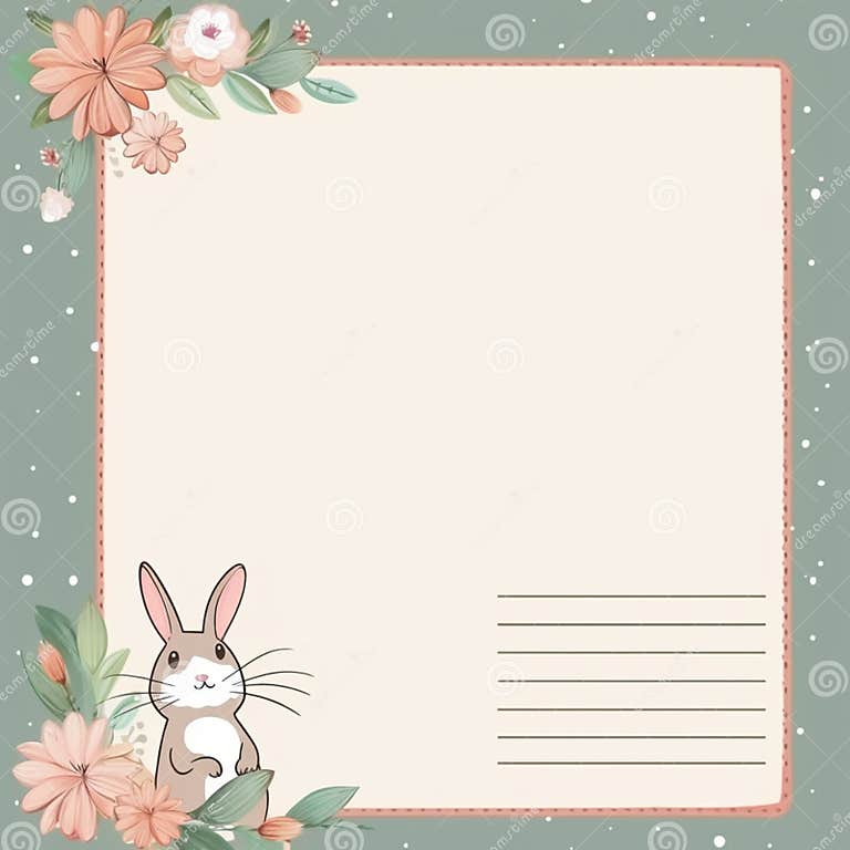 Blank Frame Notepad Pastel Cute Rabbit Cartoon and Flower , Cute Empty ...