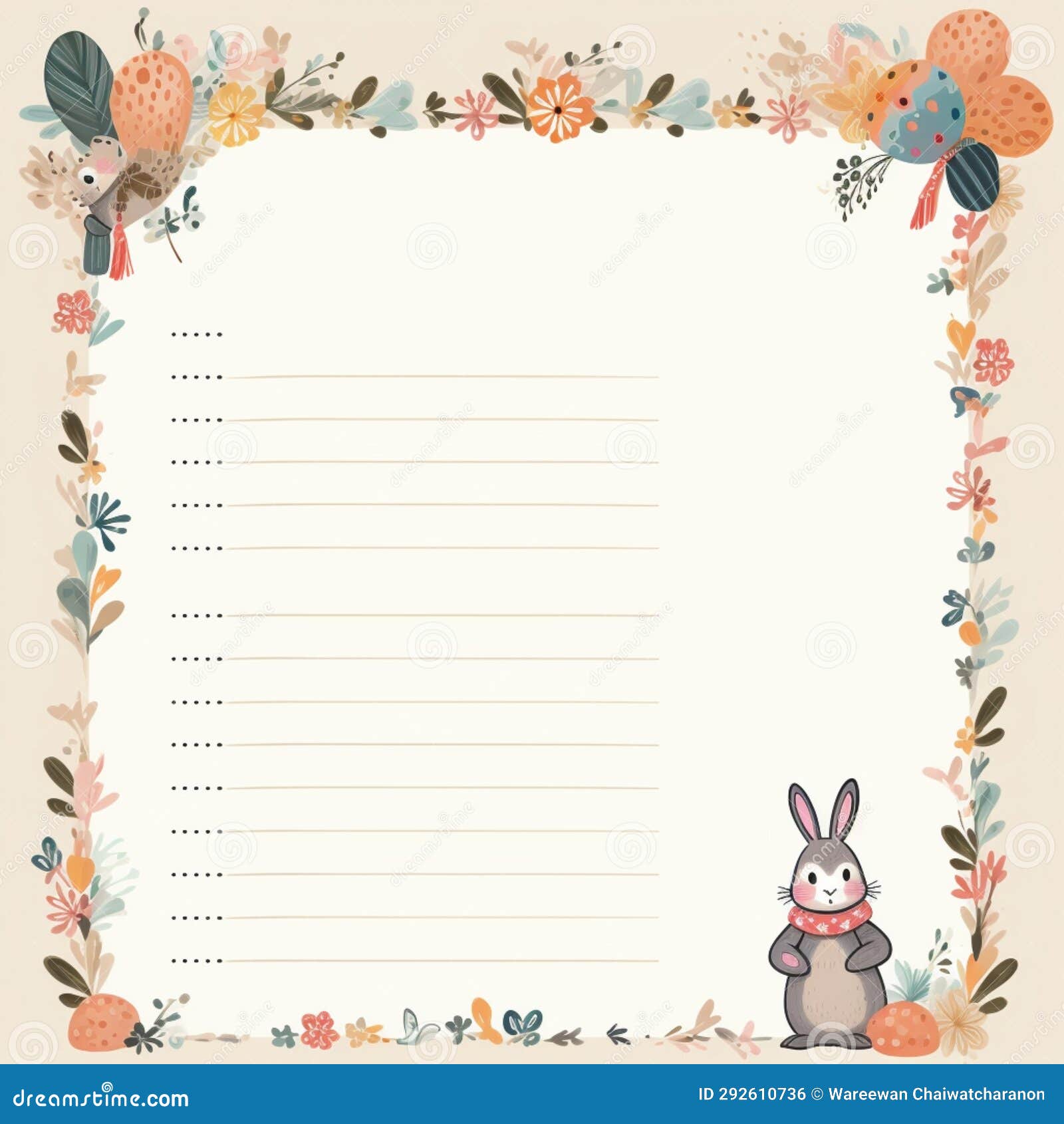Blank Frame Notepad Pastel Cute Rabbit Cartoon and Flower , Cute Empty ...
