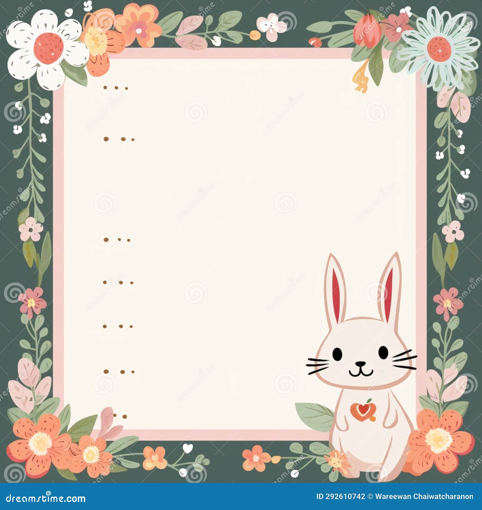 Blank Frame Notepad Pastel Cute Rabbit Cartoon and Flower , Cute Empty ...