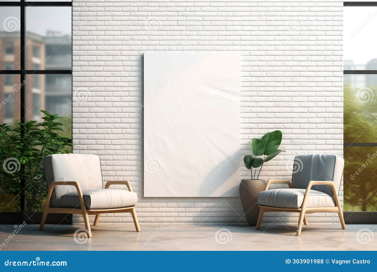 Blank Frame for Poster Mockup Attached To the Wall. Front View of Blank ...