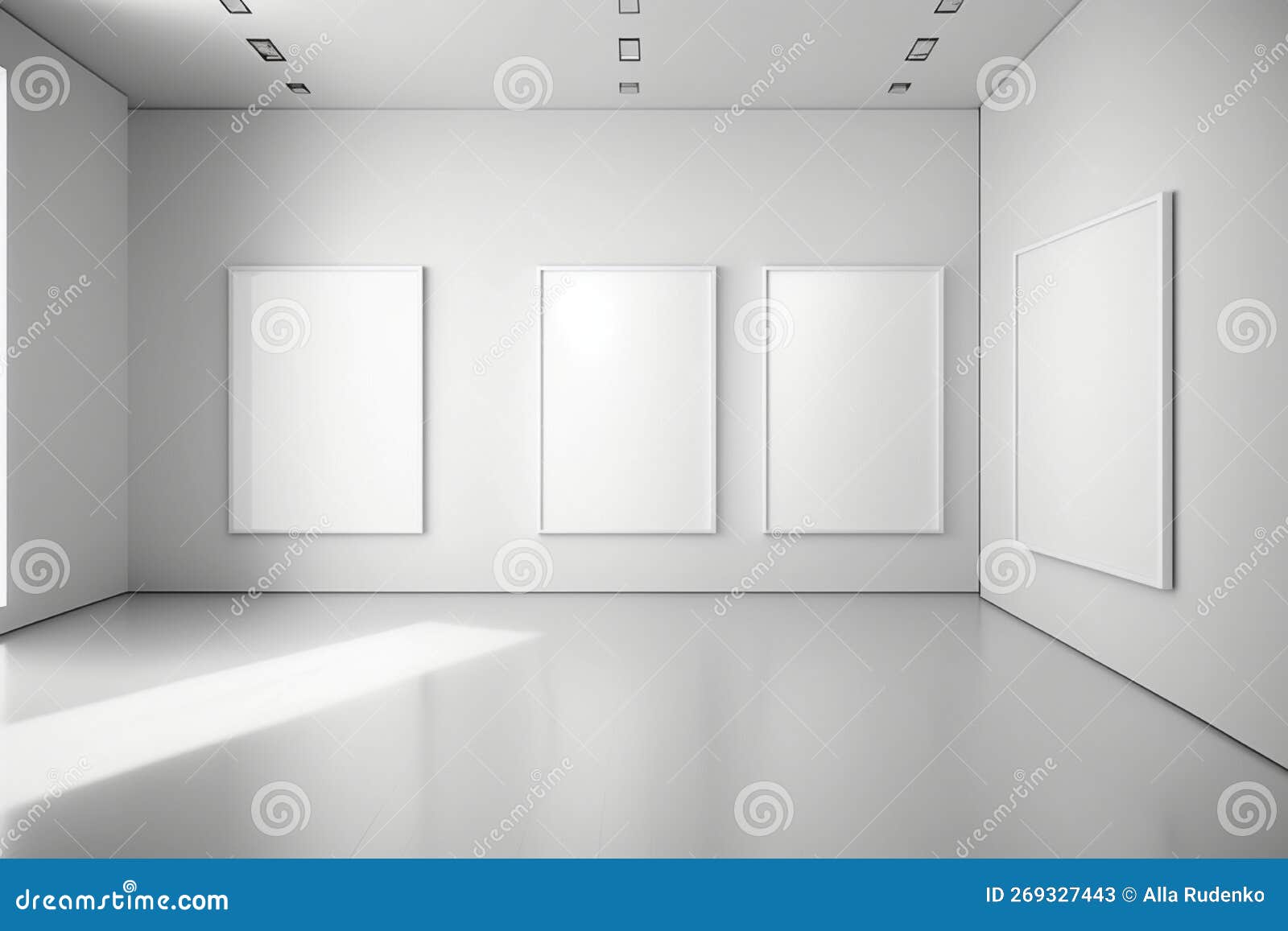Blank Frames on White Wall in Empty Room. Template for Design. Mock Up ...