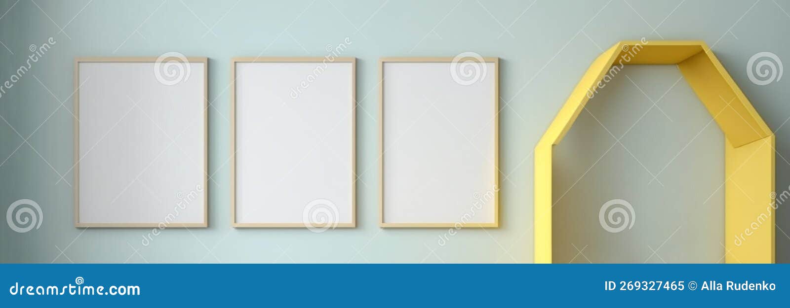 Blank Frames on White Wall in Empty Room. Template for Design. Mock Up ...