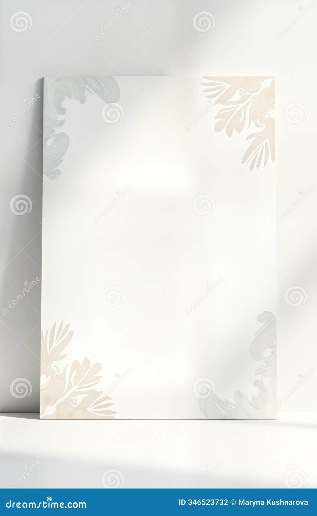 Blank Funeral Flyer Mockup. White Template. Floral Frame. Soft Shadows ...