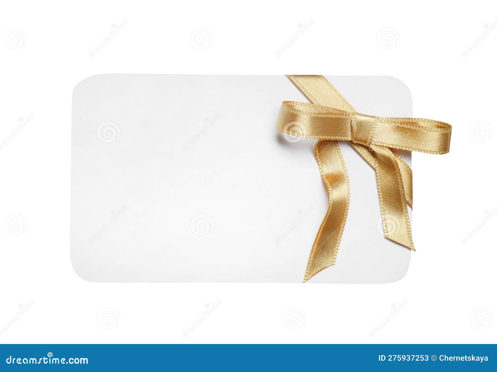 Blank Gift Card with Golden Bow Isolated on White, Top View Stock Image ...