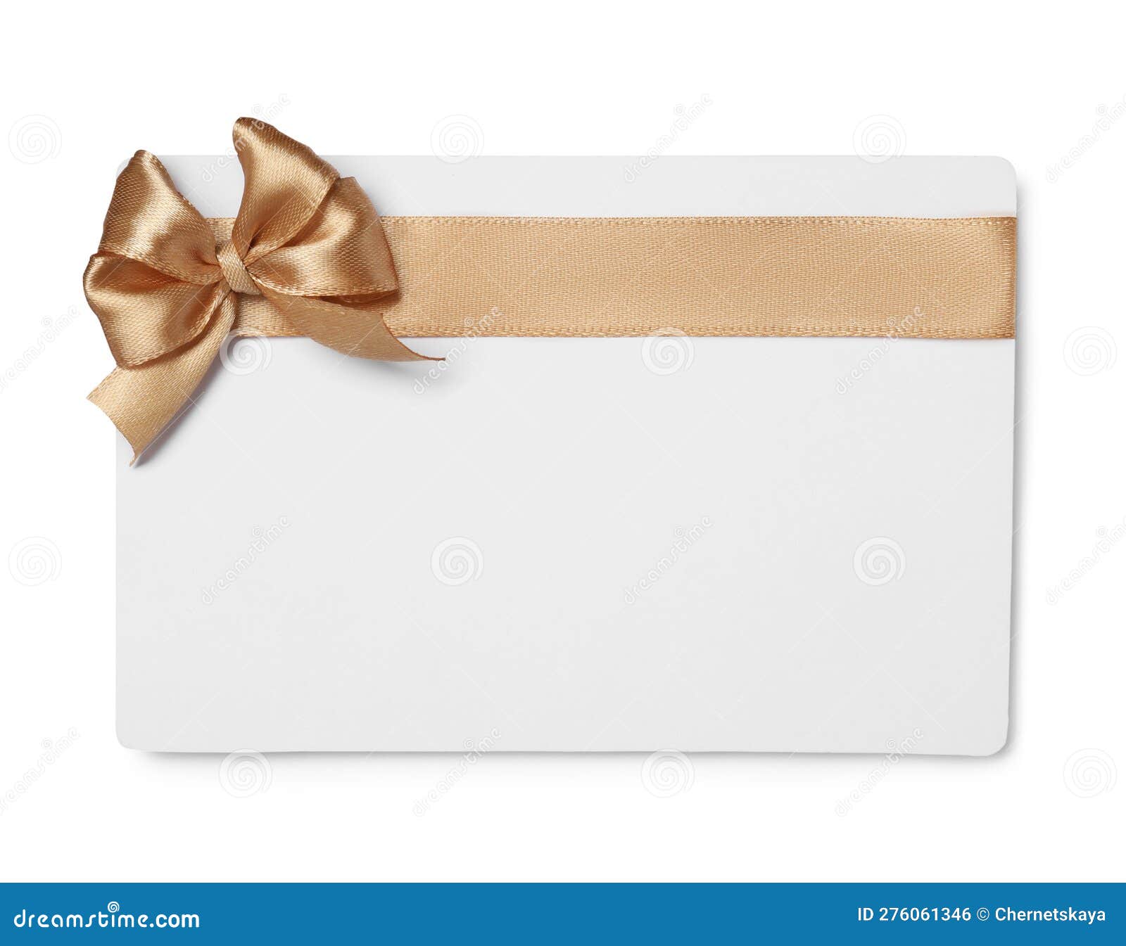 Blank Gift Card with Golden Bow Isolated on White, Top View Stock Photo ...