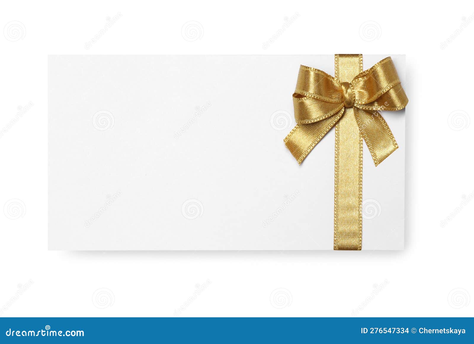 Blank Gift Card with Golden Bow Isolated on White, Top View Stock Photo ...
