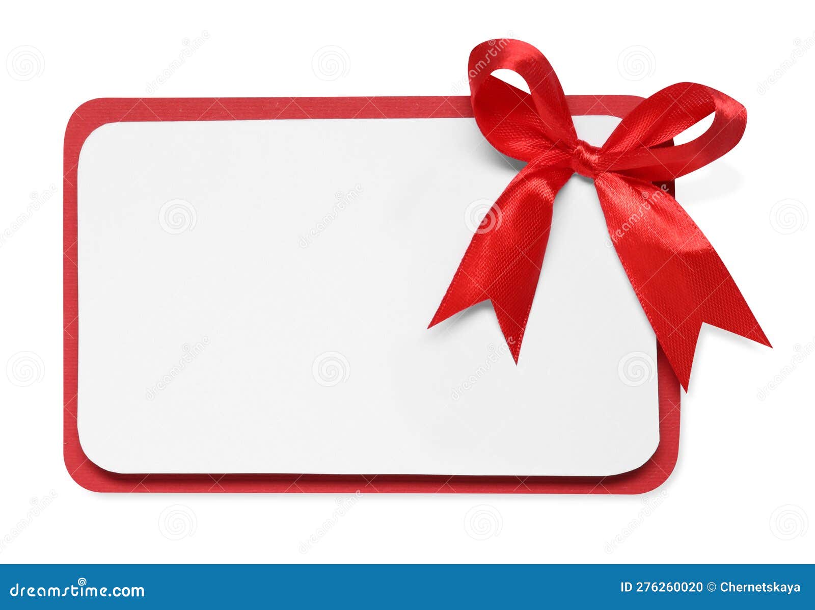 Blank Gift Card with Red Bow Isolated on White, Top View Stock Photo ...