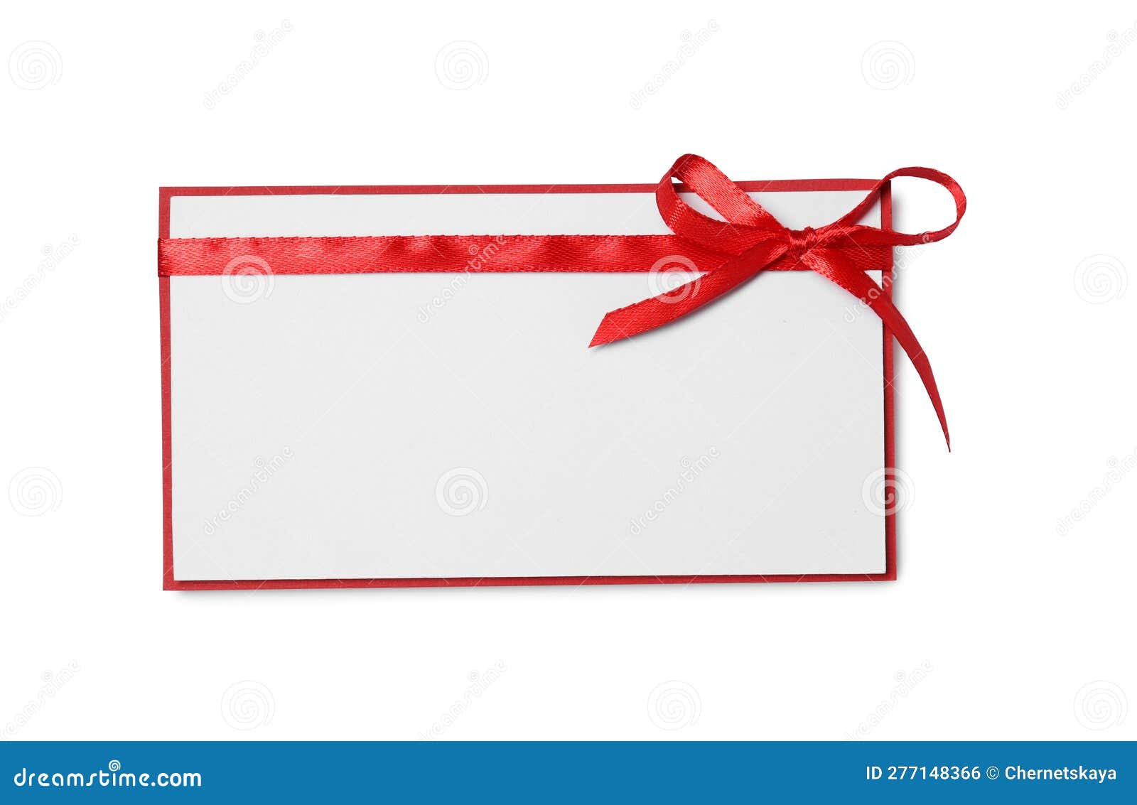 Blank Gift Card with Red Bow Isolated on White, Top View Stock Photo ...