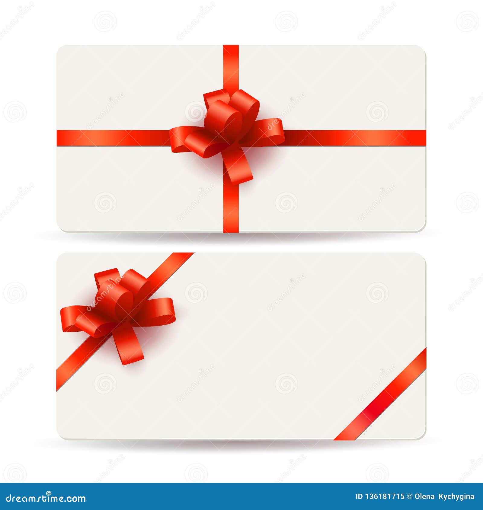 Blank Gift Cards Template with Red Bows and Ribbons Stock Illustration ...