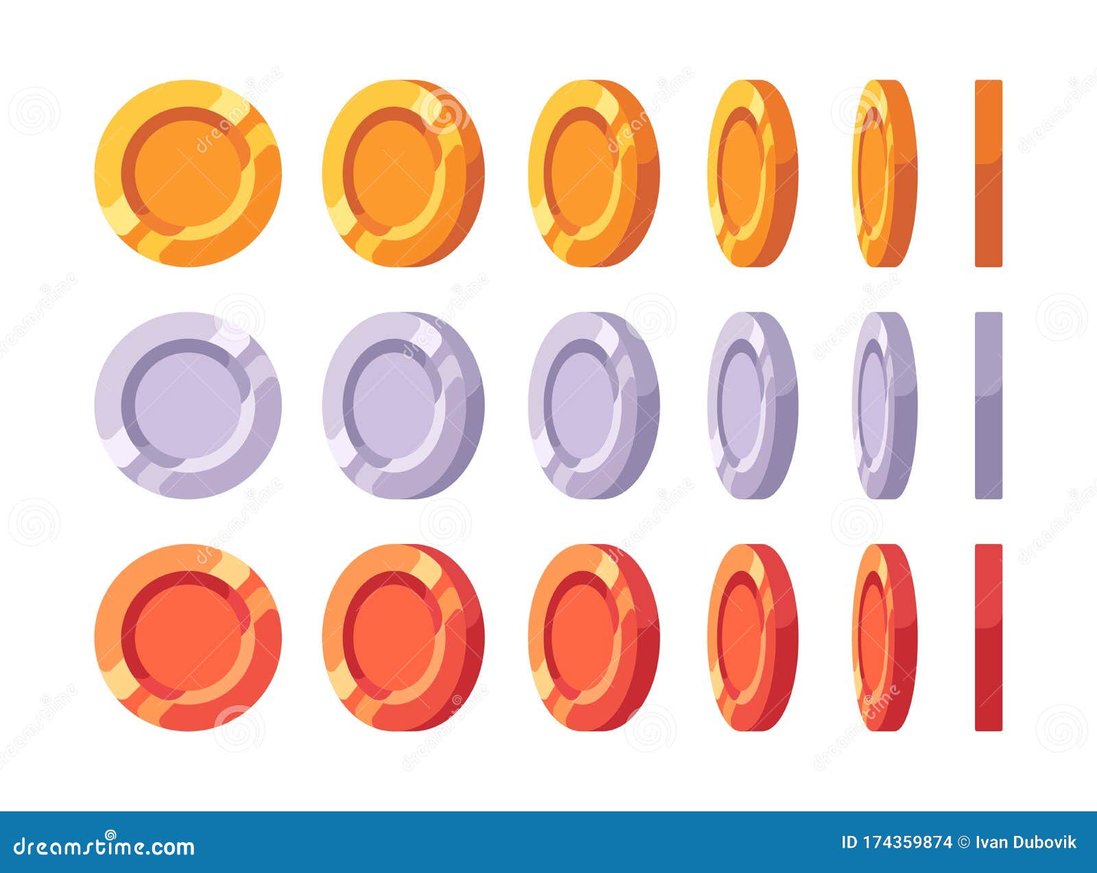Bronze Coins Stack. Two Piles Of Realistic Brass Currency. Cartoon ...
