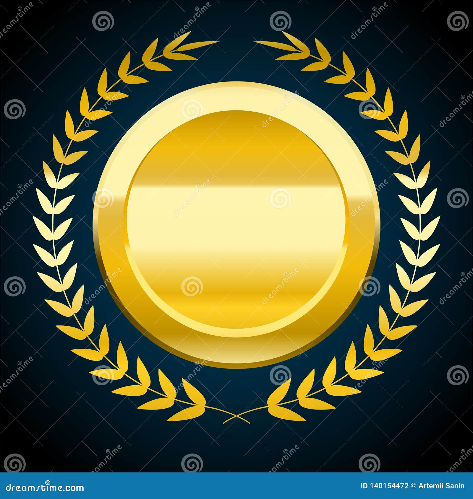 Blank Gold Token, Vector Illustration of Award with Laurel Wreath Stock ...