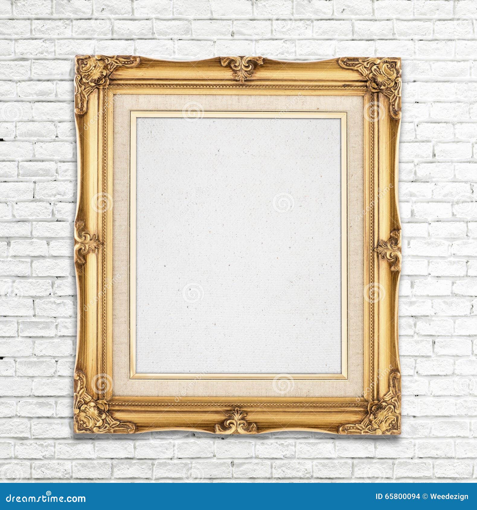 Blank Gold Vintage Photo Frame on White Brick Wall, Template for Stock ...