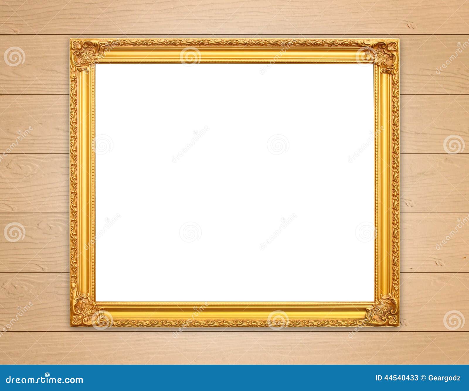 Blank Golden Frame on Wood Wall Stock Image - Image of classical ...