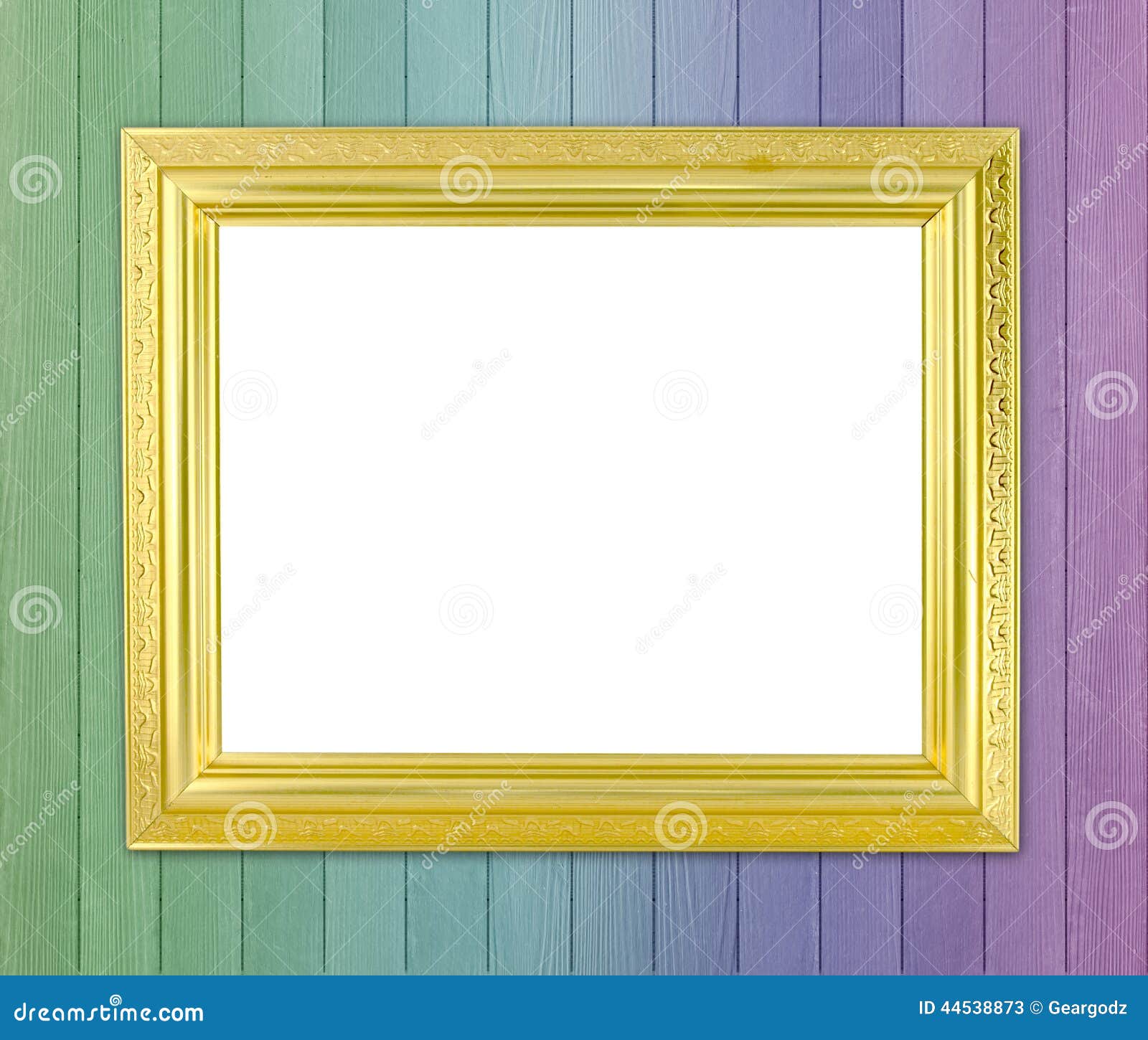 Blank Golden Frame on Wood Wall Background Stock Image - Image of board ...
