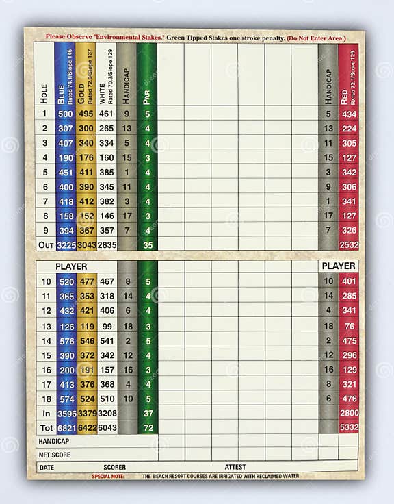 Blank golf score card stock photo. Image of scorecard - 17243128