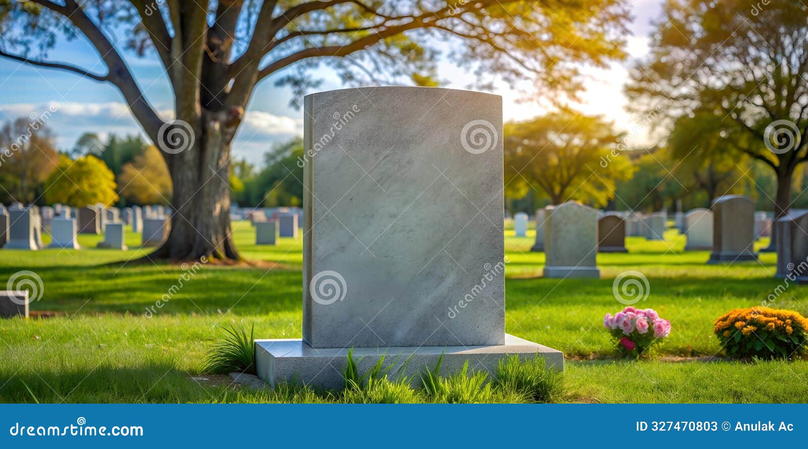 Blank Gravestone with Other Graves at Cemetry Trees on Back Generative ...