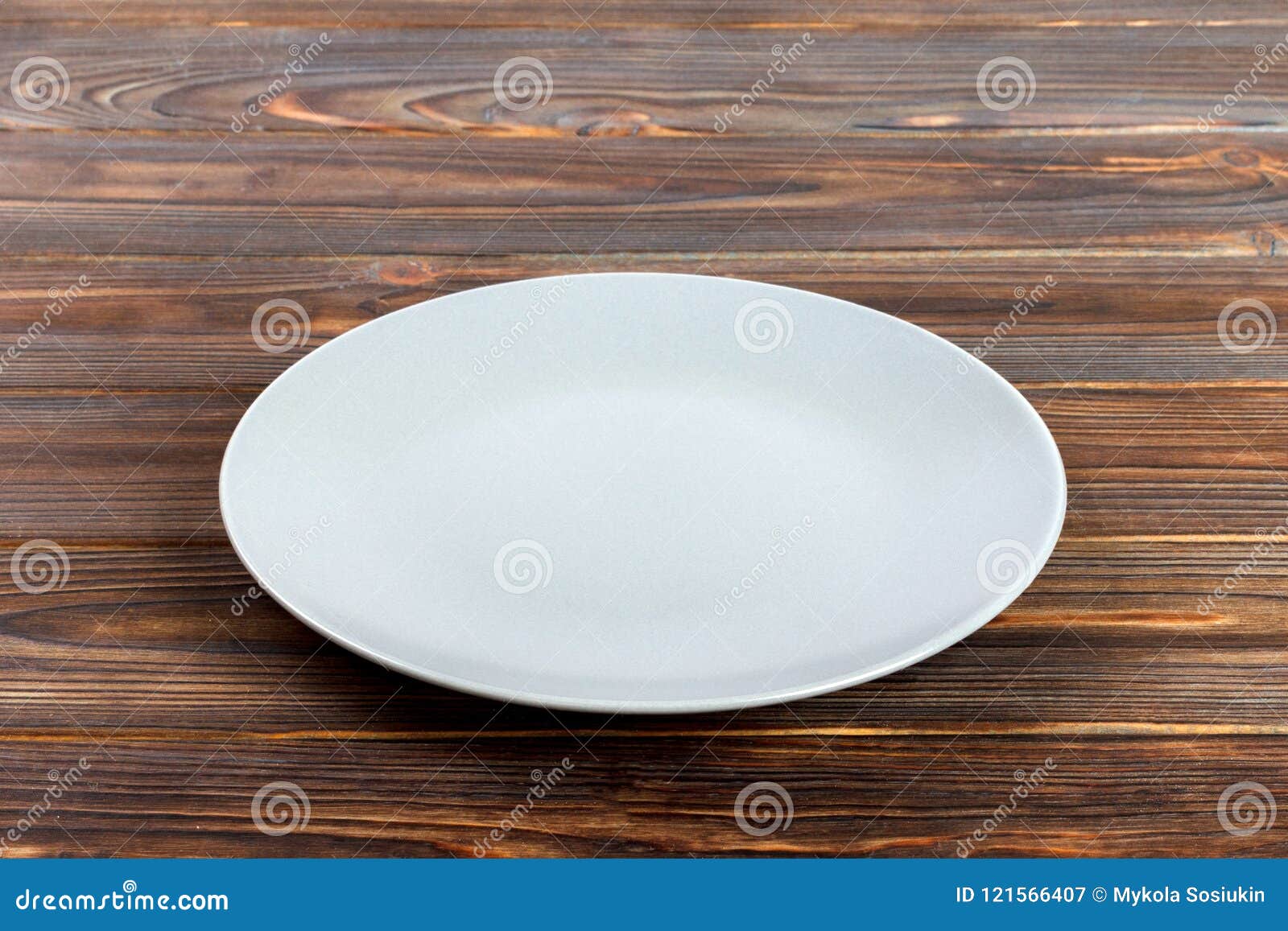 Blank Gray Empty Round Plate on a Wood Background Stock Image - Image ...