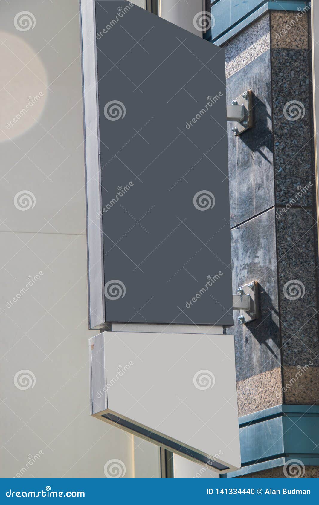 Blank Gray Vertical Sign Affixed To the Side of a Building. Stock Photo ...
