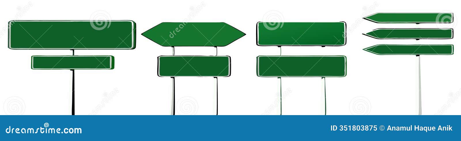 Blank Green Road Signs Direction Guidance Wayfinding Stock Illustration ...