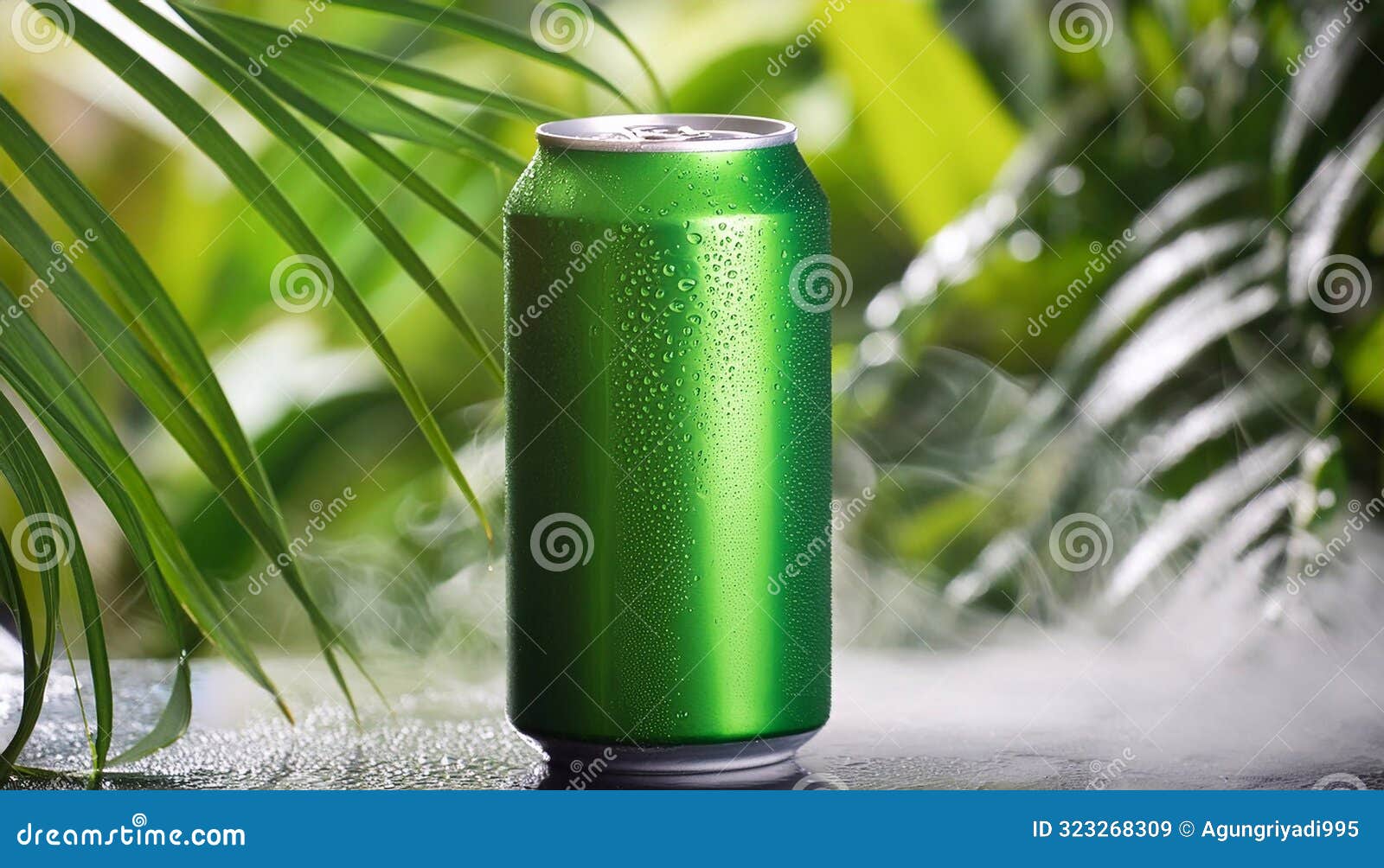 Blank Green Soda Can Mockup with Nature Background Stock Illustration ...