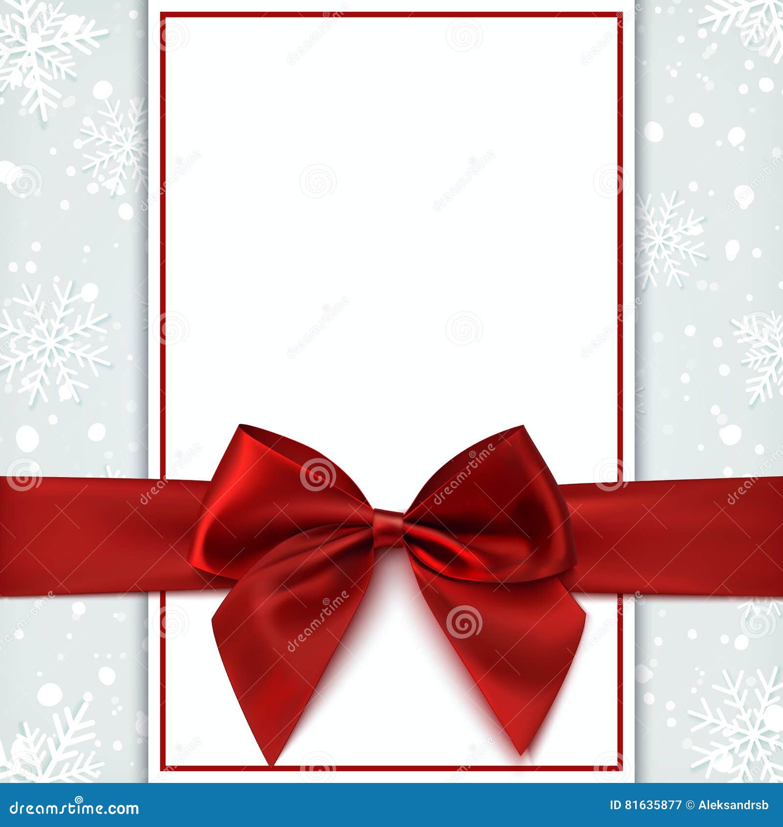 Blank Greeting Card with Red Bow and Snow. Stock Vector - Illustration ...