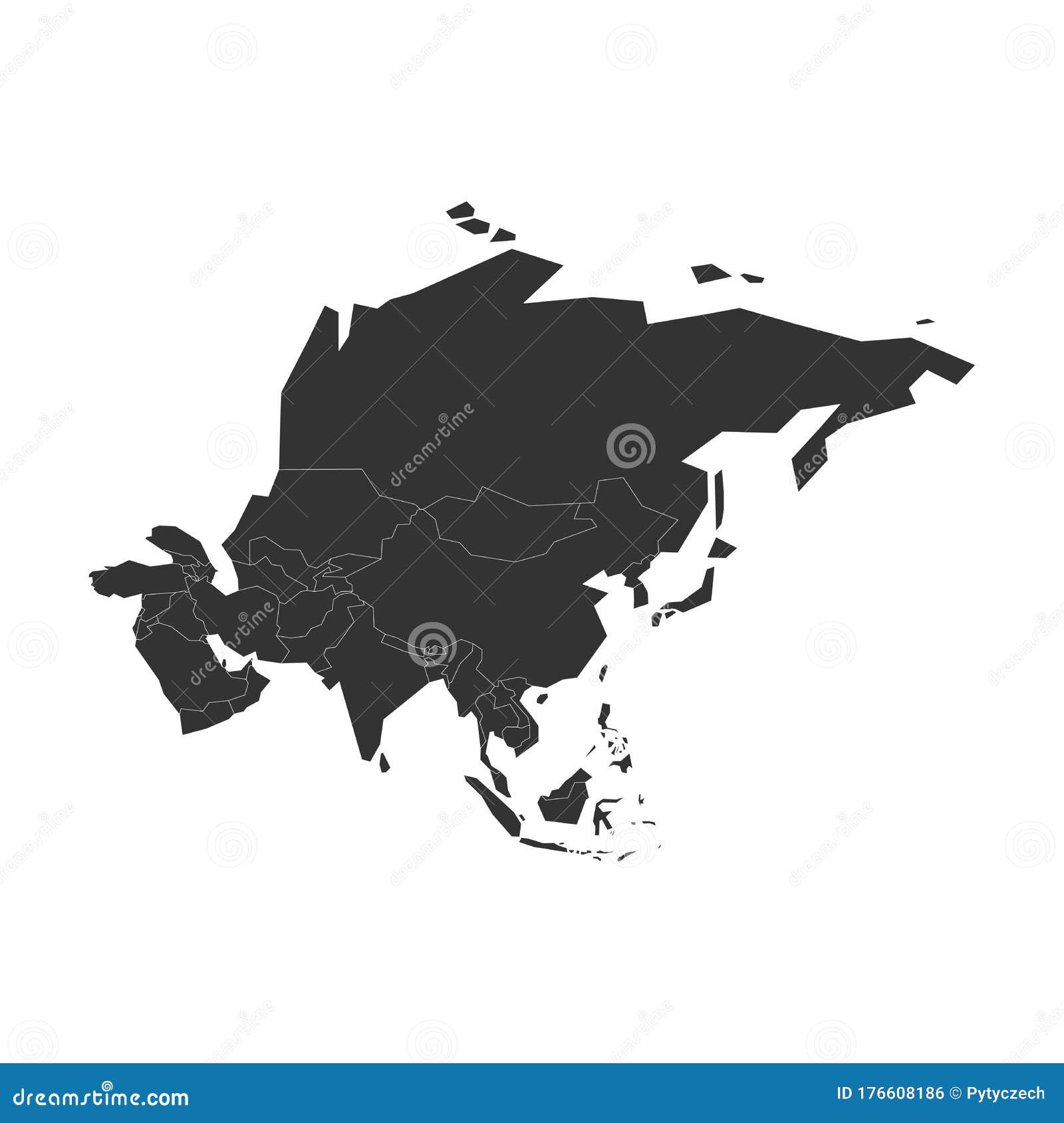 Blank Grey Political Map of Asia. Vector Illustration Stock Vector ...