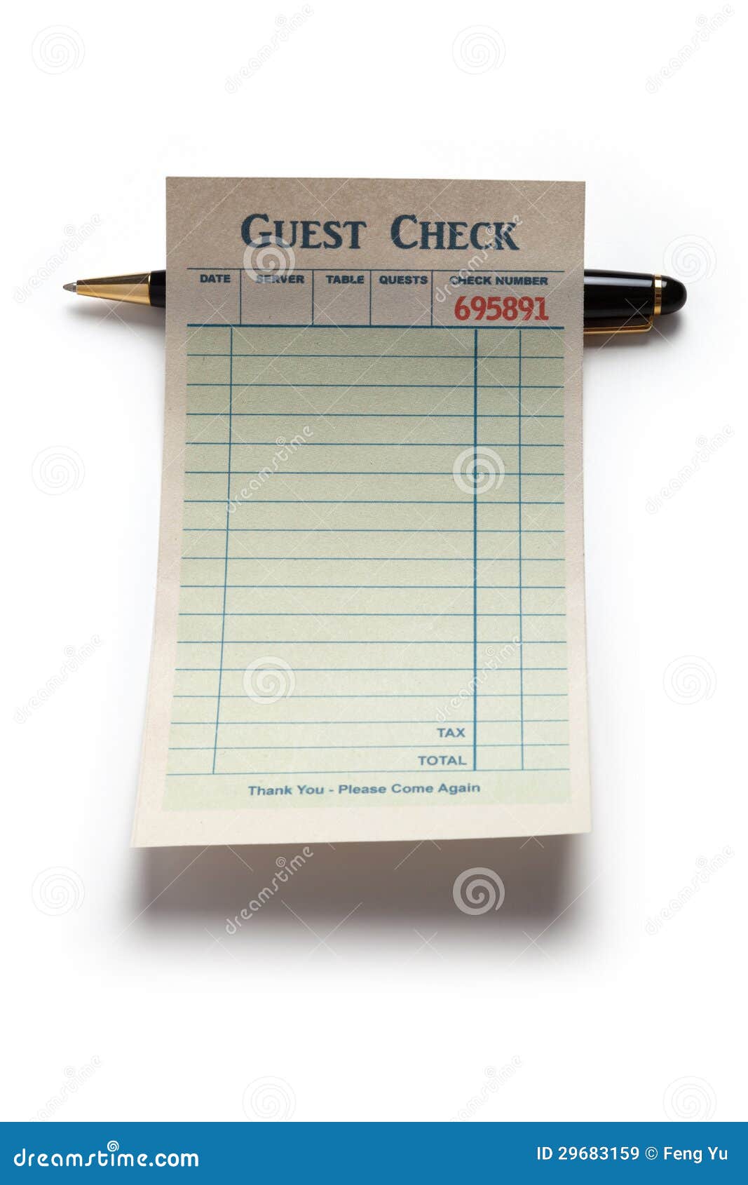 Blank Guest Check and pen stock image. Image of paper - 29683159
