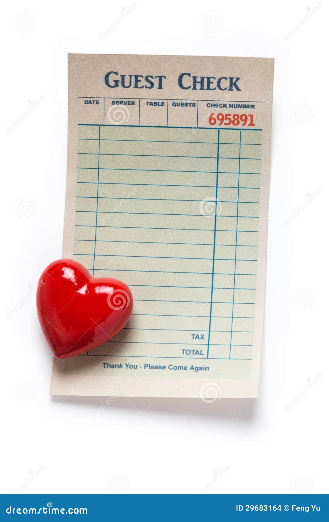Blank Guest Check and Red Heart Stock Photo - Image of guest, check ...