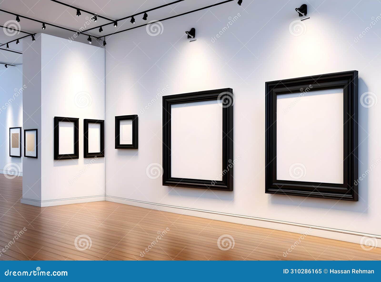 3 Blank Hanging Individual Frames In An Art Gallery Museum Exhibition ...