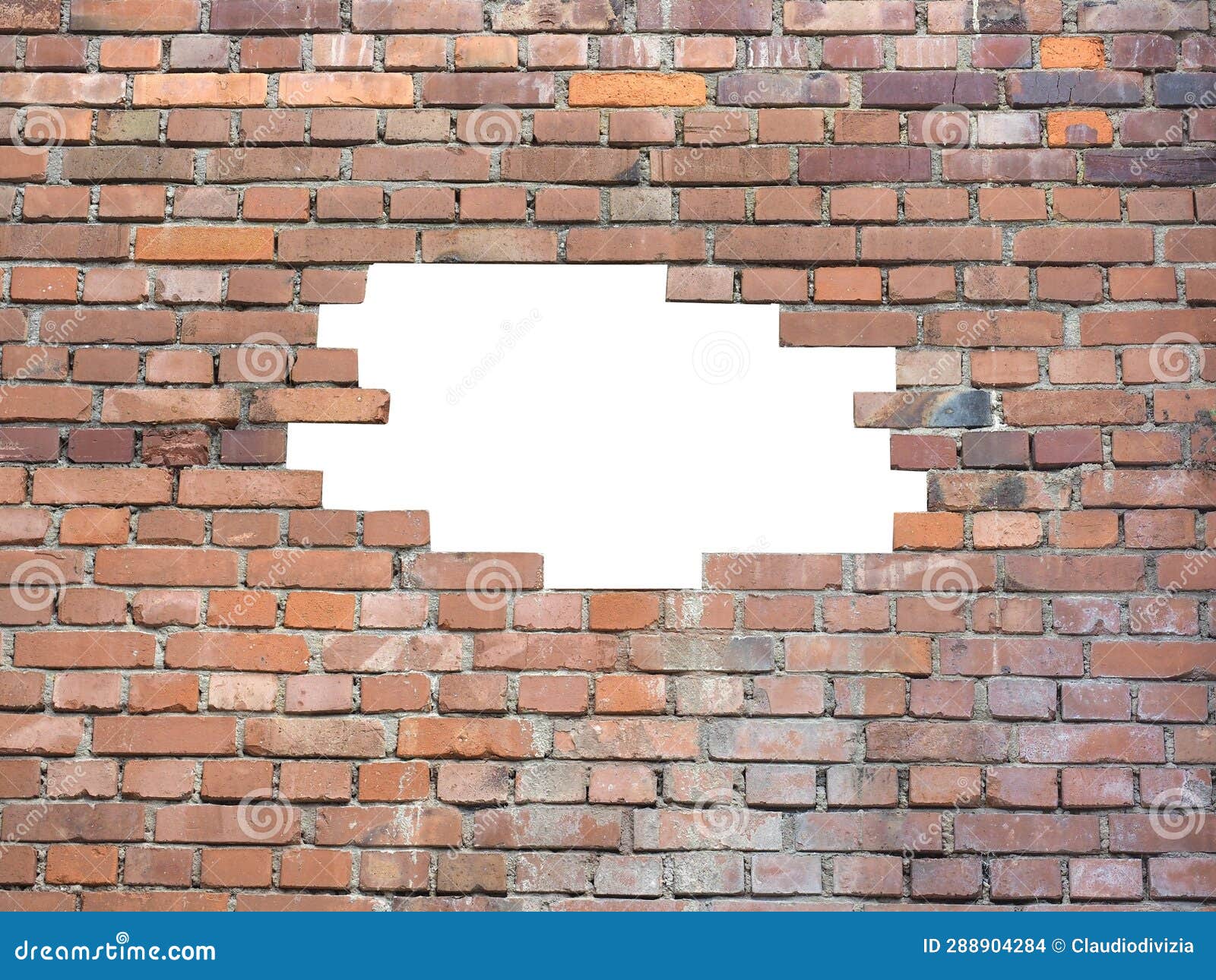 Blank hole in brick wall stock photo. Image of space - 288904284