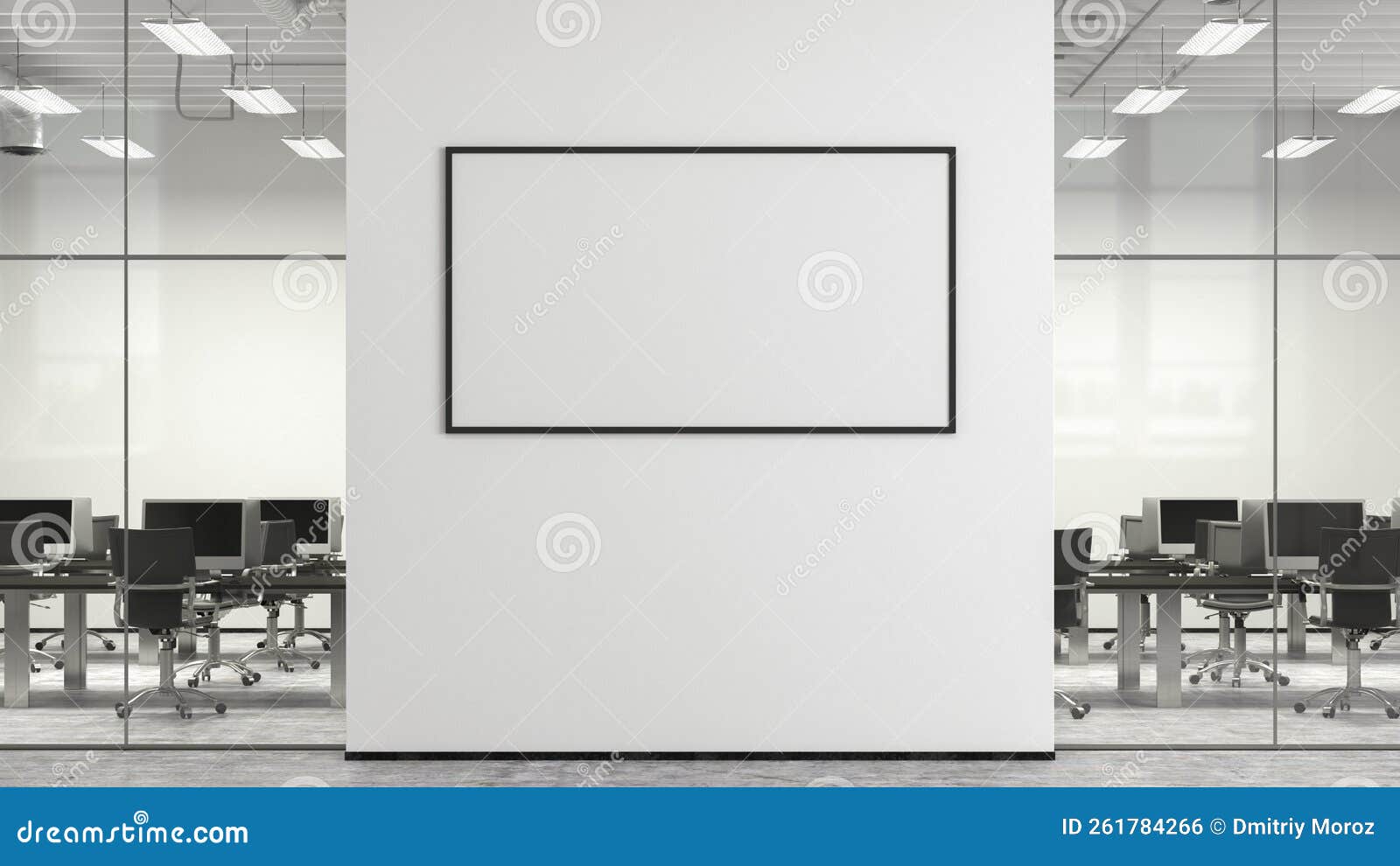 Blank Horizontal Poster Mock Up on the Wall of Modern Office Interior ...