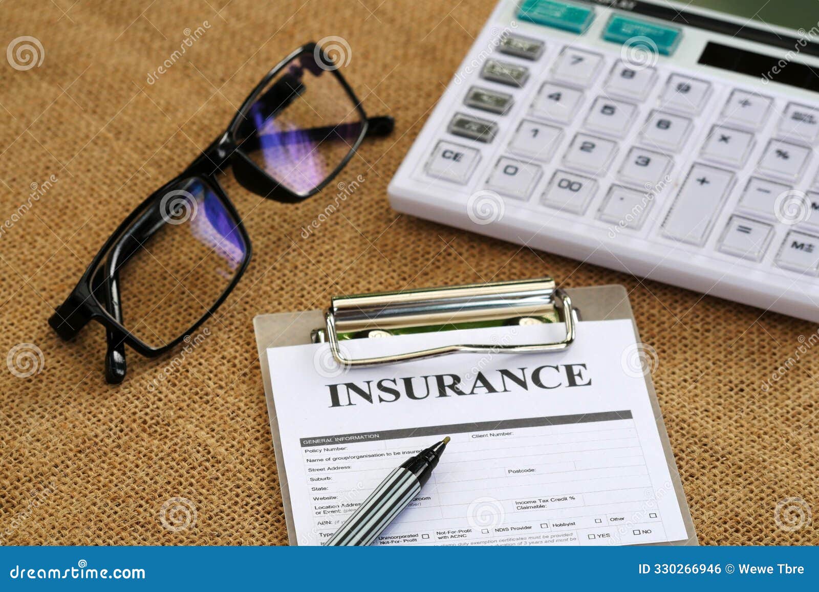 Blank Insurance Form with Pen, Calculator and Glasses. Stock Photo ...