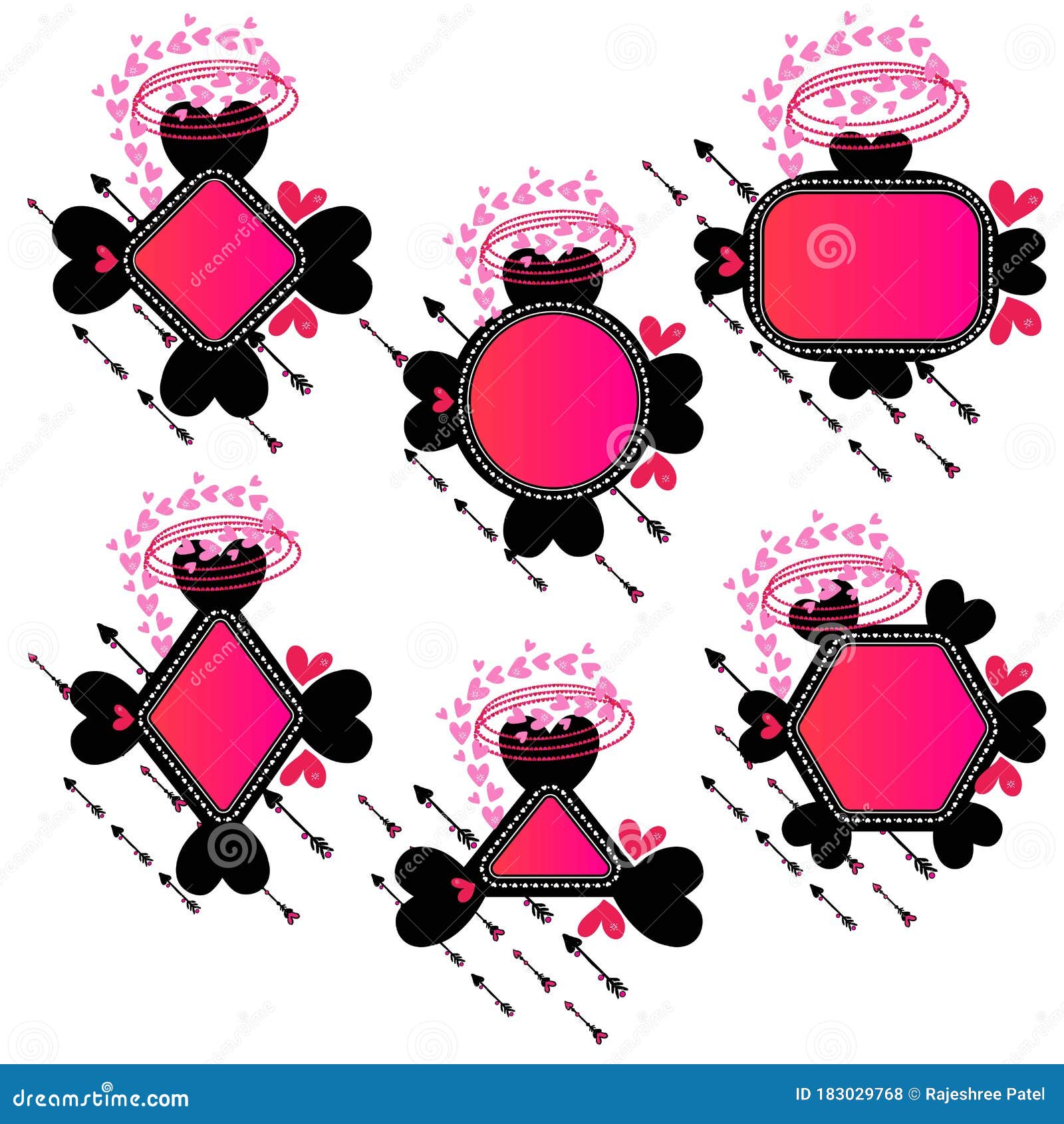 Blank Label Frames. Heart Sticker Badges. Vector Illustration Set of 6 ...