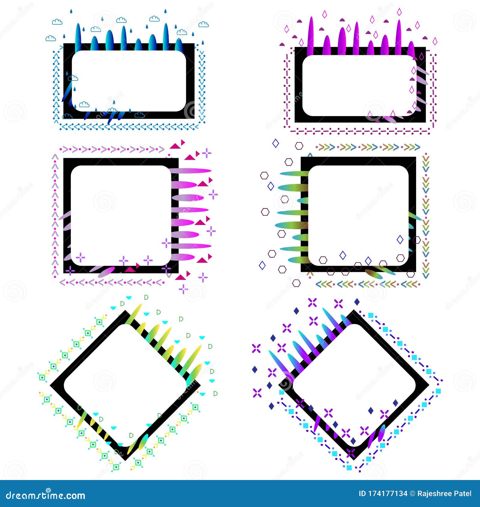 Blank Label Frames Collection of 6 Geometric Shapes Pattern and ...