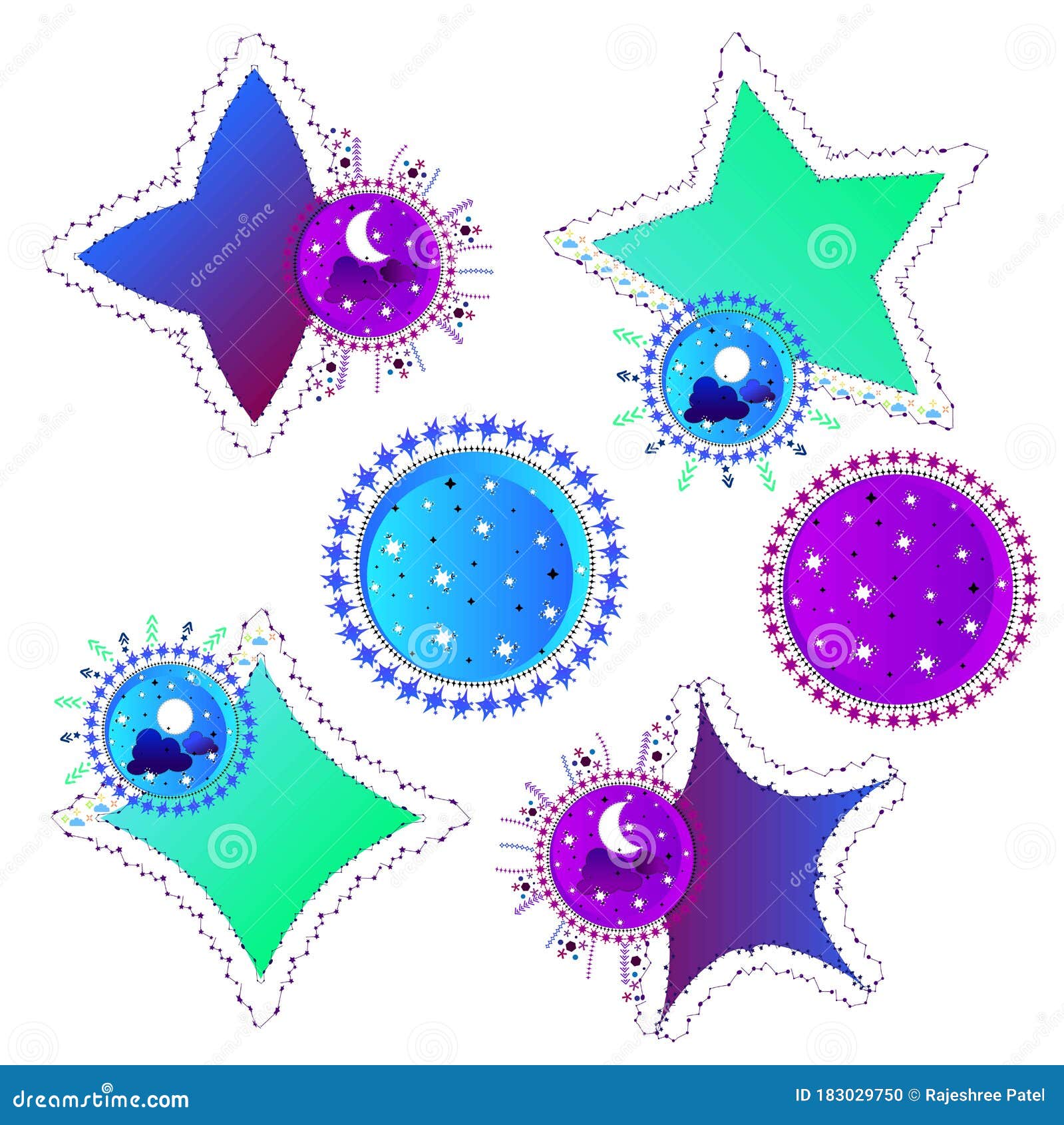 Blank Star Labels. Set Of 6 Stickers. Star And Circle Shape Frames ...