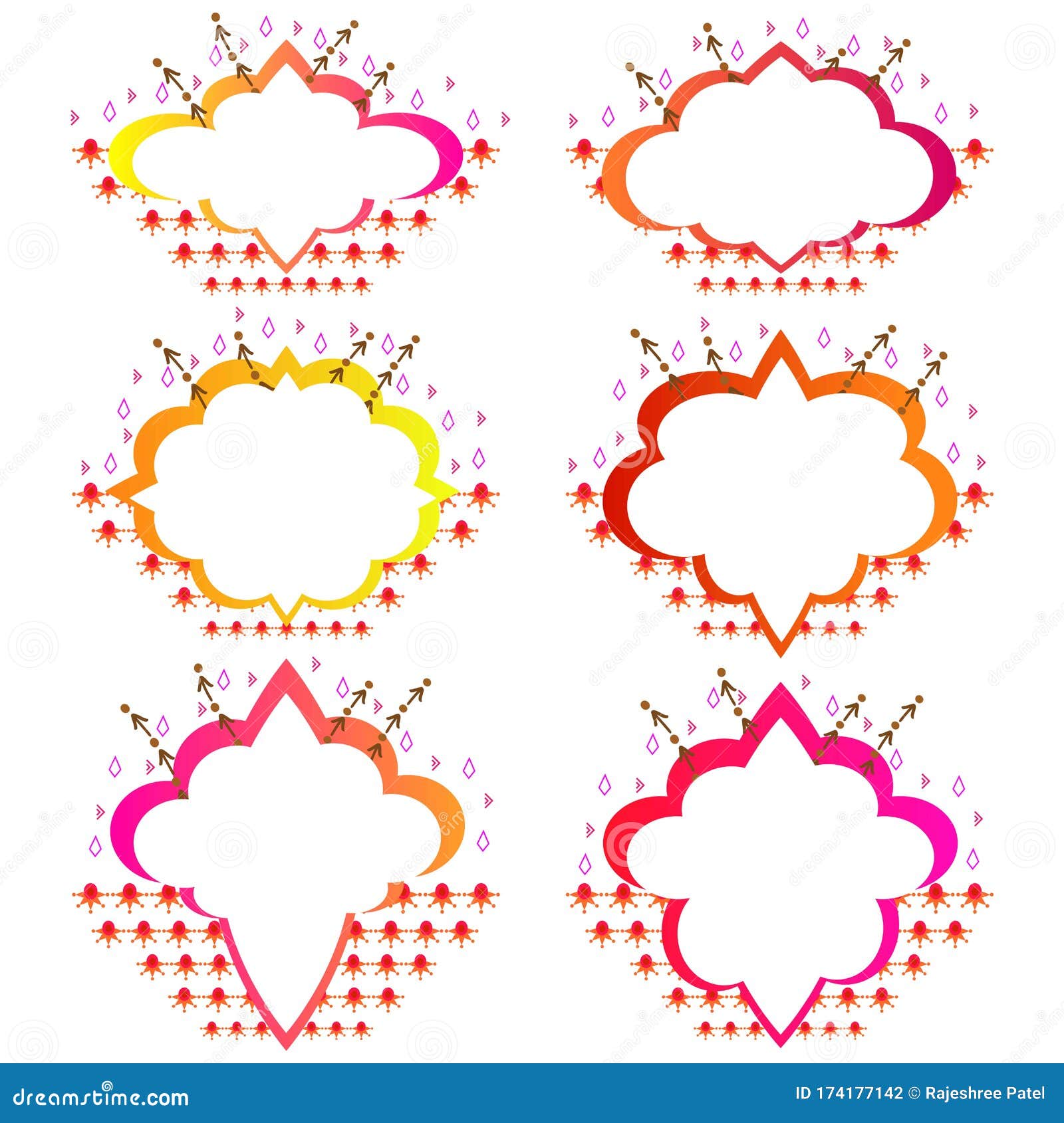 Blank Label Frames Vector Illustration Set of 6 Cloud Shape Gradient ...