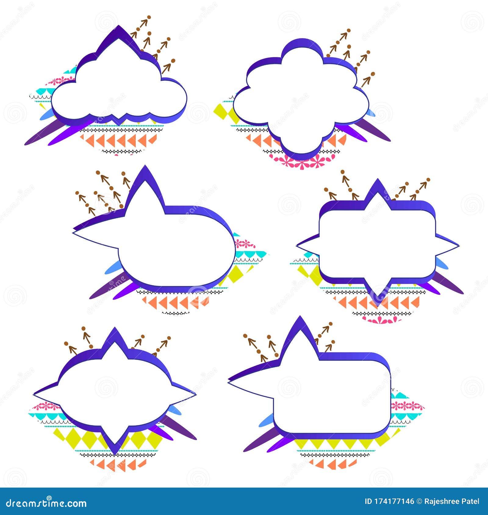 Blank Cloud Bubble Pattern Label Frames Collection of 6 Geometric Shape ...