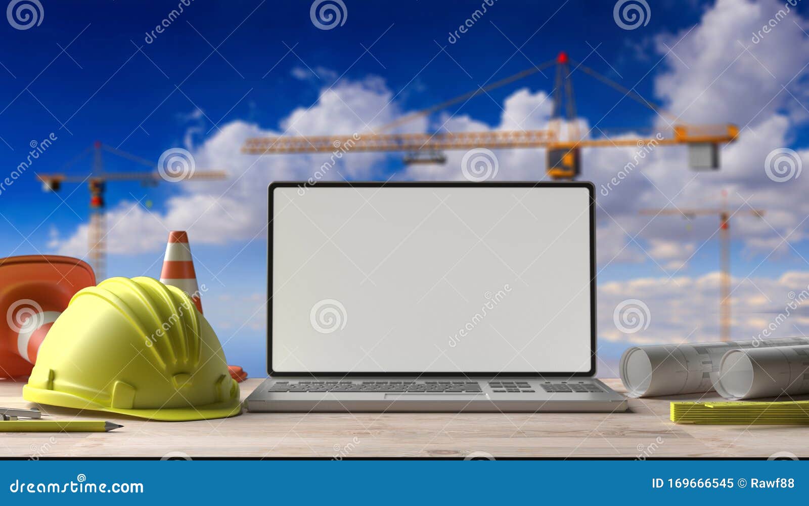 Engineer Workplace. Project Construction Blueprints and Engineering ...