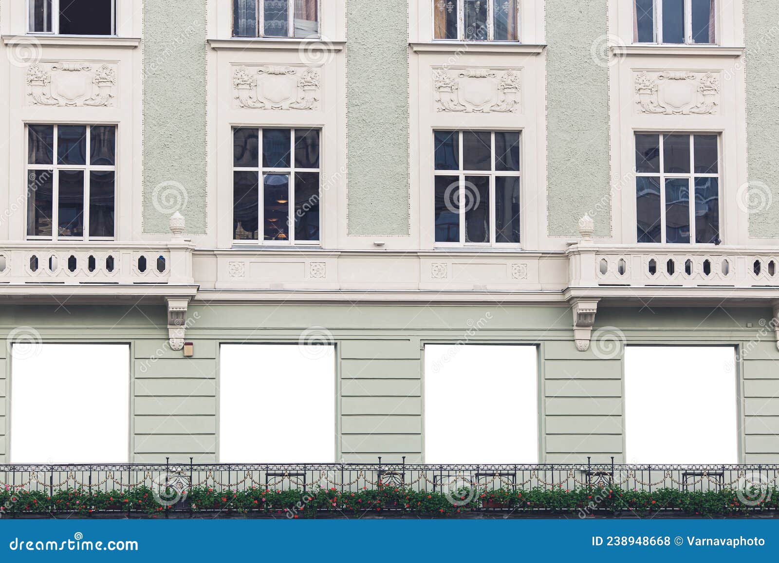 Blank Layout of White Windows on Building Outside. Place for Your ...