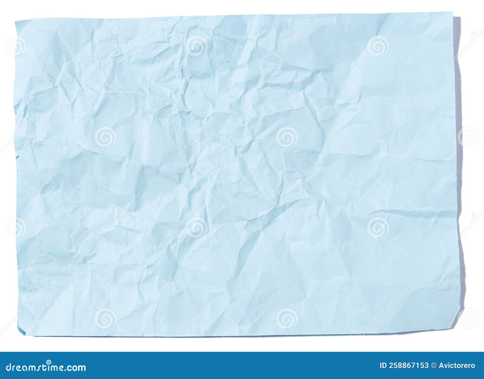 Blank Light Blue Crumpled Paper Sheet Isolated on White Stock Image ...