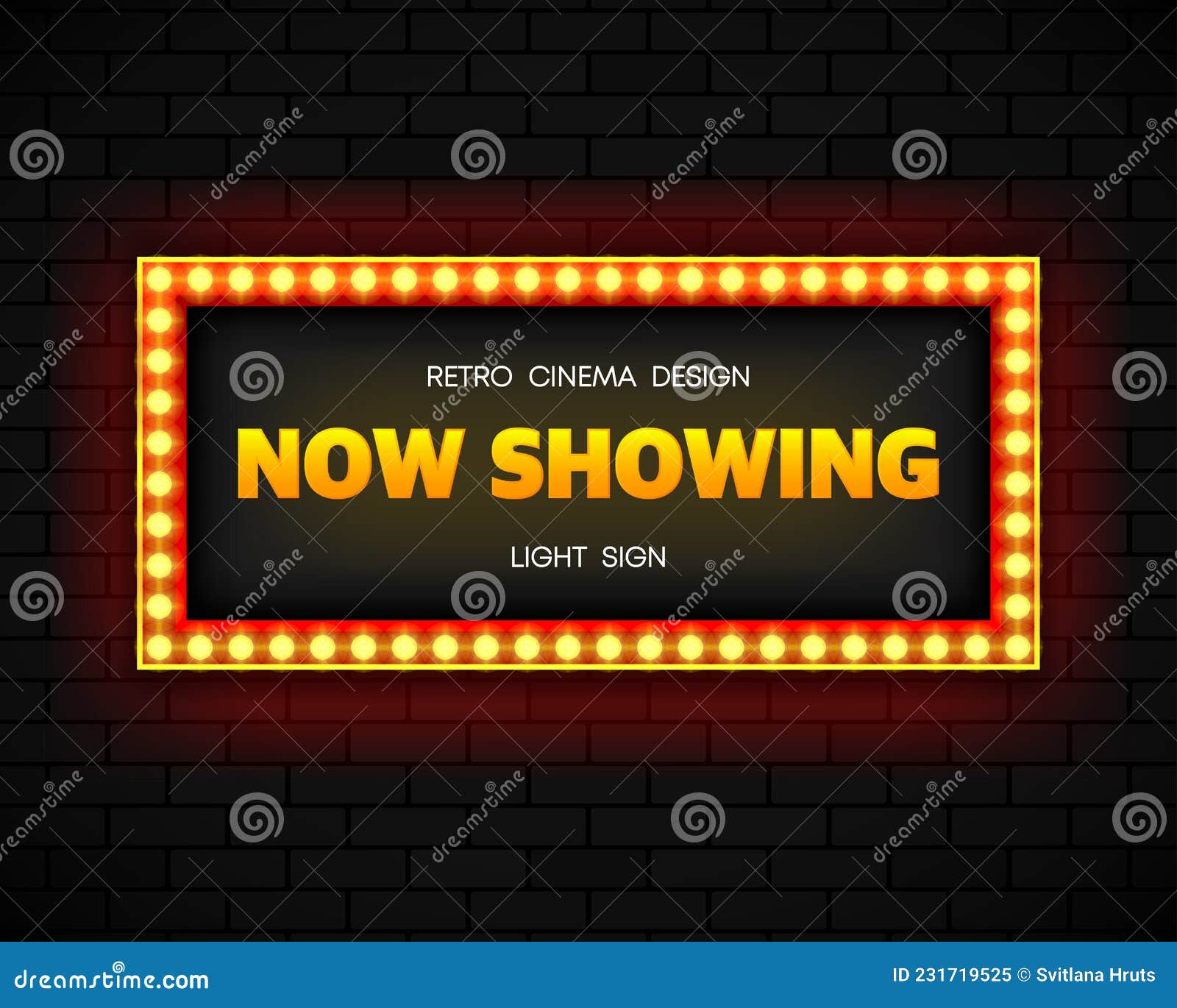 Blank Lightbox on Brick Wall Background. Text on the Banner Now Showing ...