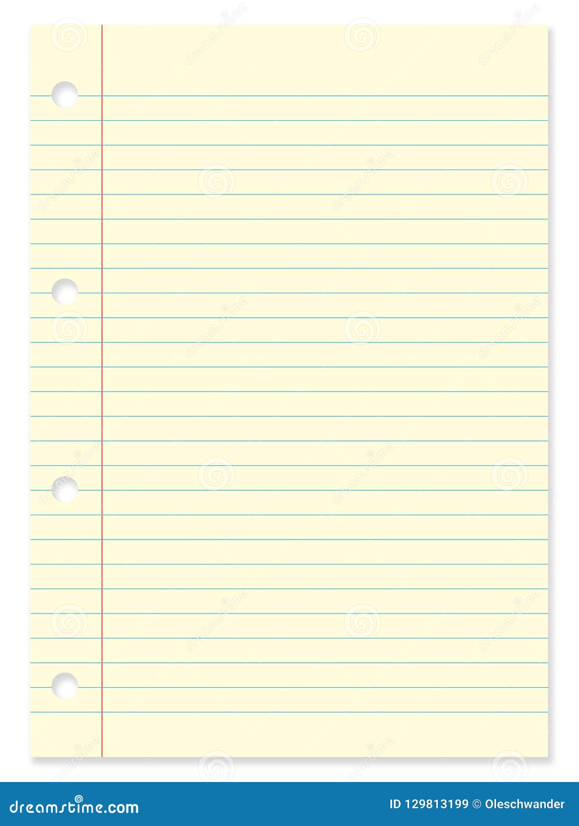 Blank Lined Yellow Paper Sheet from Notebook on White Background with ...